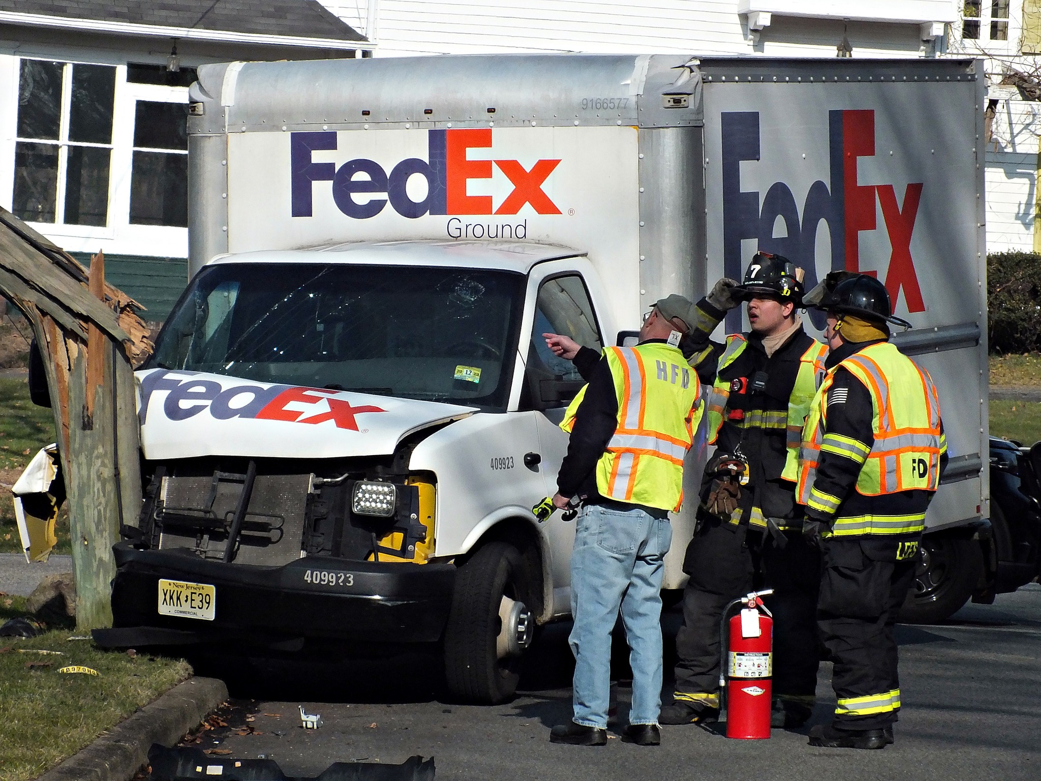 FedEx Ground Delivery Truck Slams Into a Utility Pole in Ho-Ho-Kus